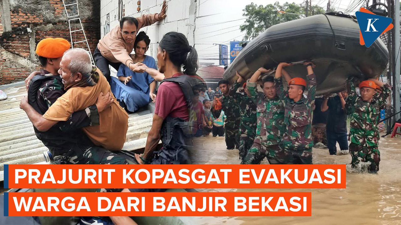 Momen Prajurit Kopasgat Terjun Evakuasi Warga Terdampak Banjir Bekasi